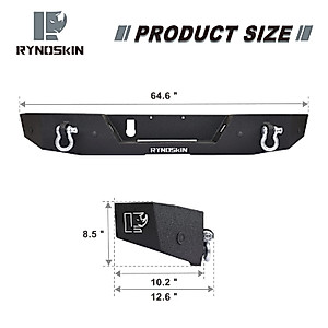 RYNOSKIN Rear Bumper Fit 2020-2025 Jeep Gladiator JT Heavy Duty Gladiator Rear Bumper Guard with D-Rings Can Add License Plate Lights Heavy Texture Black