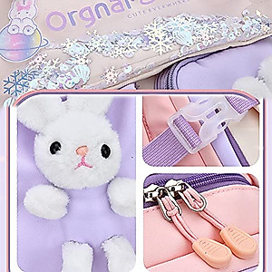 MOONASE Kawaii Bunny Backpack For Girls Bookbag Cute School Bag With Kawaii Pin Bunny Backpack (Purple, Large)