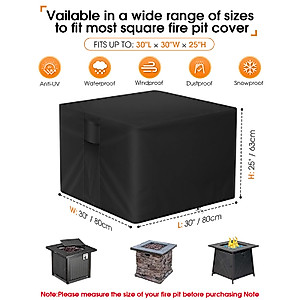 POMER Fire Pit Cover, 30 Inch Square Firepit Covers for 28-30 Inch Gas Fire Table Waterproof Outdoor Fireplace Cover - 30x30x25 inch