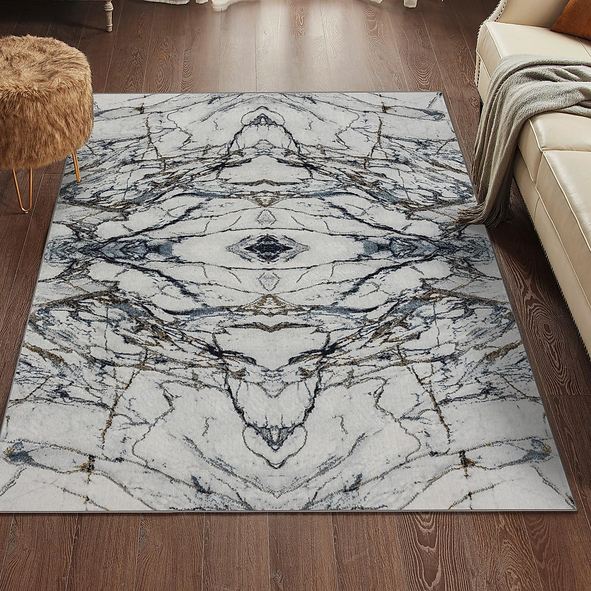 LUXE WEAVERS Marble Effect Abstract Blue 6x9 Area Rug