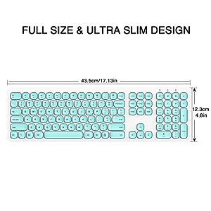 cimetech Wireless Keyboard, 2.4G Advanced Full Size Keyboard with Number Pad, Silent Ergonomic Keyboard and 110 Keys, for Laptop, Desktop, PC, Mac, Windows 10/8/7/XP (Aqua Green)