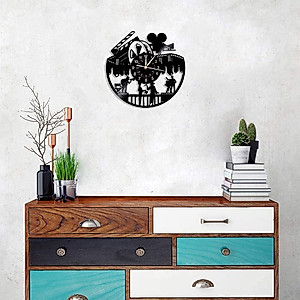 TuoHui Home Theater Cinema and Popcorn Vinyl Record Wall Clock Gifts for Holiday ,12”Black Movie Film Time Clock Watch Room Wall ,Art Unique Gifts for Men Women for Birthday Wall Decor