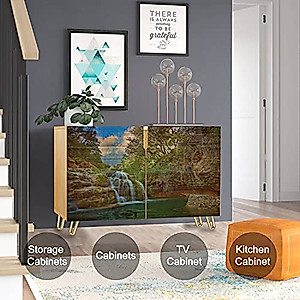 EINGDVPRWEK Vinalopo River The Toll Blau in The Sierra Mariola Wooden Door Accent Cabinet 2 Doors Storage Table Bar Cabinet TV Stand Entryway Cabinet Sideboard for Kitchen Living Room Hallway