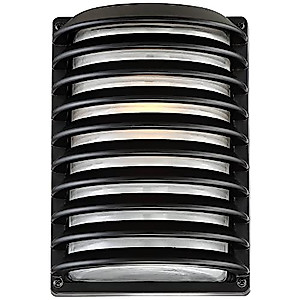 John Timberland Mid Century Modern Wall Light Sconce Black Hardwired 7 1/2" Fixture Slat Grid Metal Frosted Glass for Bedroom Bathroom Vanity Reading Living Room Hallway House Home Decor