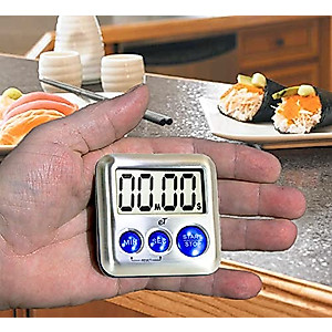 Elegant Digital Kitchen Timer Stainless Steel - Plumberry - Strong Magnetic Back - Kickstand - Loud Alarm - Large Display - Auto Memory - Auto Shut-Off - Model eT-24 (Plumberry) by eTradewinds