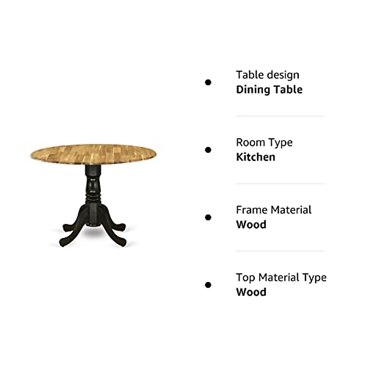 East West Furniture DMT-NBK-TP Dublin Modern Dining Round Kitchen Table Top with Dropleaf & Pedestal Base, 42x42 Inch, Natural & Black