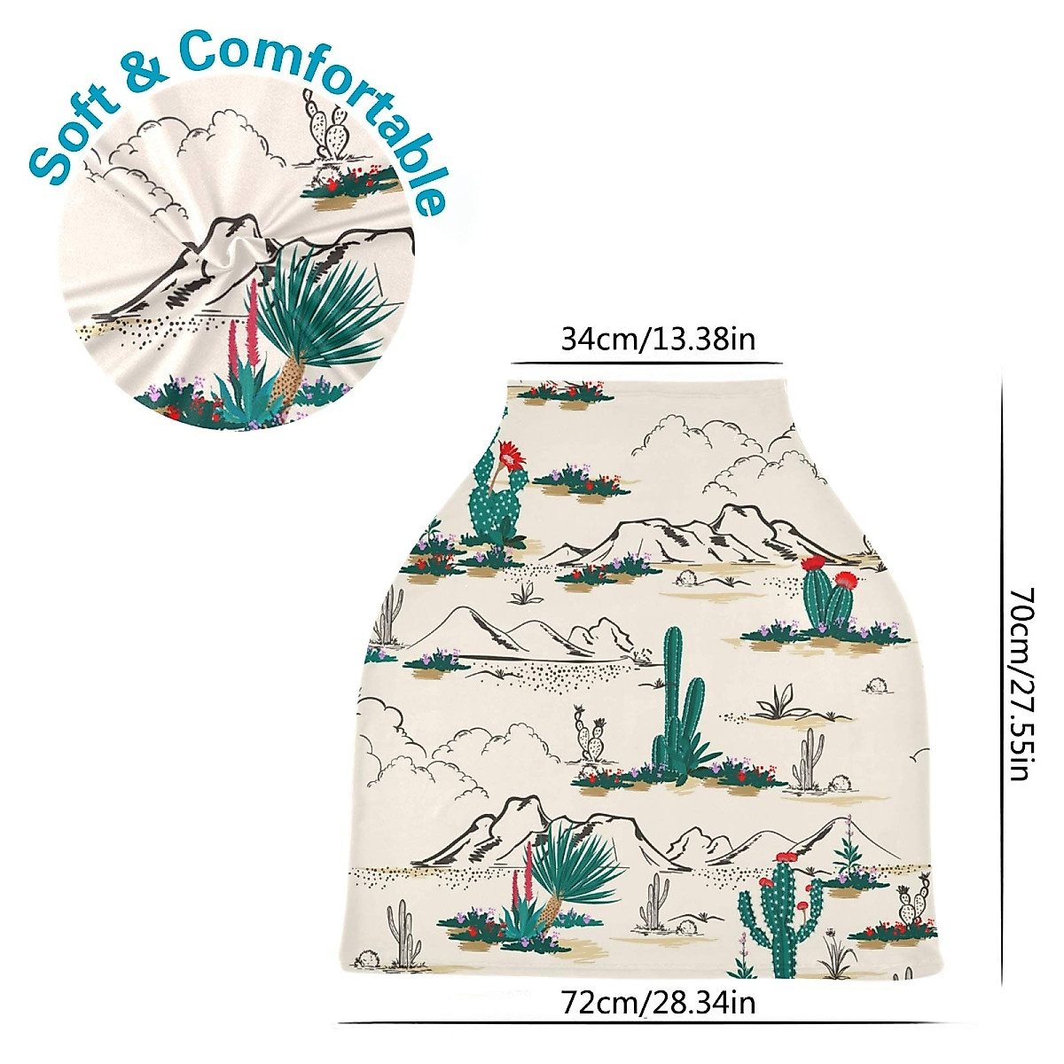 Blueangle Desert Cactus Baby Car Seat Cover Canopy Stretchy Soft Nursing Breastfeeding Cover Multi-Use Breathable Stroller Cover
