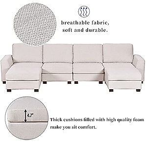 P PURLOVE Modern Large Sectional Sofa, U Shape Upholstered Couch, Sofa sectionals for Living Room with Removable Ottomans, for Living Room Apartment, Beige
