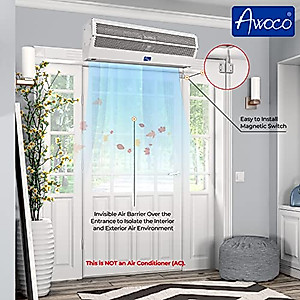 Awoco 36" Super Power 1 Speed 1200 CFM Commercial Indoor Air Curtain, 120V Unheated, ETL & UL Certified to Meet NSF 37 Food Service Standard