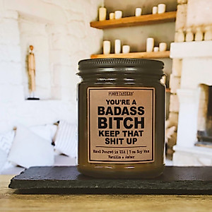 Badass Candle Gifts for Women | You're A Badass Bitch, Keep That Shit Up | Funny Candles for Women Adult Humor | Congratulations for Boss Bitch Friend | Birthday Gifts for Women Who Has Everything