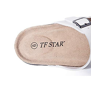 TF STAR Adjustable Sandals, Flat Leather Casual Slippers for Women & Ladies, Flip-Flops Ring Open-Toe Slide Cork Footbed for Teenagers/Girls