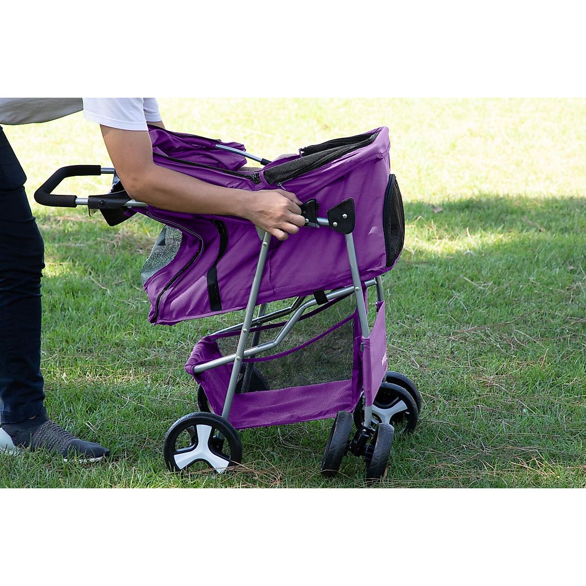 Paws & Pals Pet Stroller Cat/Dog Easy to Walk Folding Travel Carrier Carriage, Lavender Purple