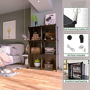 Homywish Cube Storage Organizer 6-Cube Closet Storage Shelves with Wooden Hammer DIY Closet Cabinet Room Storage Bookshelf Plastic Square Organizer Shelving for Home, Office, Bedroom, Black…