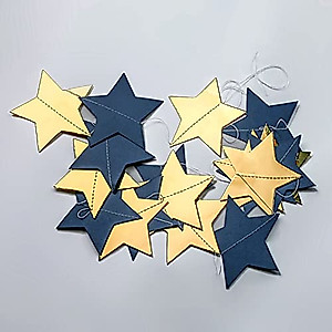 Mefuny 30 Feet Navy Blue Gold Party Decorations Paper Star Garlands Star String for Bachelorette Engagement Wedding Party Supplies Baby Shower Decorations (4pcs)