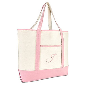 DALIX Women's Cotton Canvas Tote Bag Large Shoulder Bags Pink Monogram J