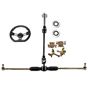 YC Yier Front Steering Wheel Tie Rod Kit Gear Rack Pinion Shaft & 4 Lug Wheel Hub Steering Knuckle & Brake Disc Rotor DIY Parts for Go Kart Go Cart Golf Cart ATV Quad Buggy Mini Bike Trike