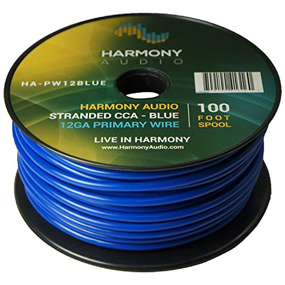Harmony Audio HA-PW12BLUE Primary Single Conductor 12 Gauge Blue Power or Ground Wire Roll 100 Feet Cable for Car Audio/Trailer/Model Train/Remote