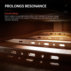 Rosen N10 Acoustic Guitar for Beginner Adults Full Size Dreadnought Solid Spruce Top Acustica Guitarra Bundle Kit with Gig Bag Tuner Strap Strings Capo Picks Cleaning Cloth, Black