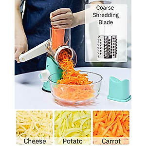 X Home Rotary Cheese Grater Kitchen Mandoline Vegetables Slicer Cheese Shredder with Rubber Suction Base, 3 Stainless Drum Blades Included, Easy to Use and Clean,Blue