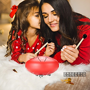 Steel Tongue Drum 6 Inch 8 Note Percussion Instrument Lotus Hand Pan Drum with Drum Mallets Carry Bag used for musical education, gifts mental rehabilitation and yoga meditation (6 Inch 8 Note-Red)