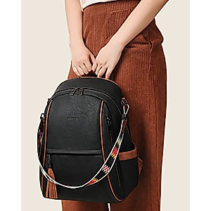 FADEON Leather Laptop Backpack Purse for Women Laptop Backpacks, Designer Mutiple Pockets Ladies Shoulder Bags Black