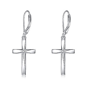 Origami Cross Earrings Sterling Silver Cross Dangle Drop Earring Cross Jewelry Gifts for Women