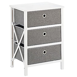 mDesign 3 Drawer Foldable Dresser Storage Unit - Wood Frame, Easy Pull Fabric Bins - Farmhouse Organizer Unit for Household Storage Bedroom, Hallway, Entryway, Closets - Gray/White