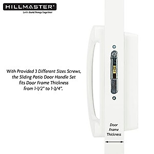 HILLMASTER Patio Sliding Glass Door Handle Replacement Set Mortise Style Reversible Design Non-keyed Sliding Patio Door Handles, White Diecast Finish Fits 3-15/16” Screw Hole Spacing