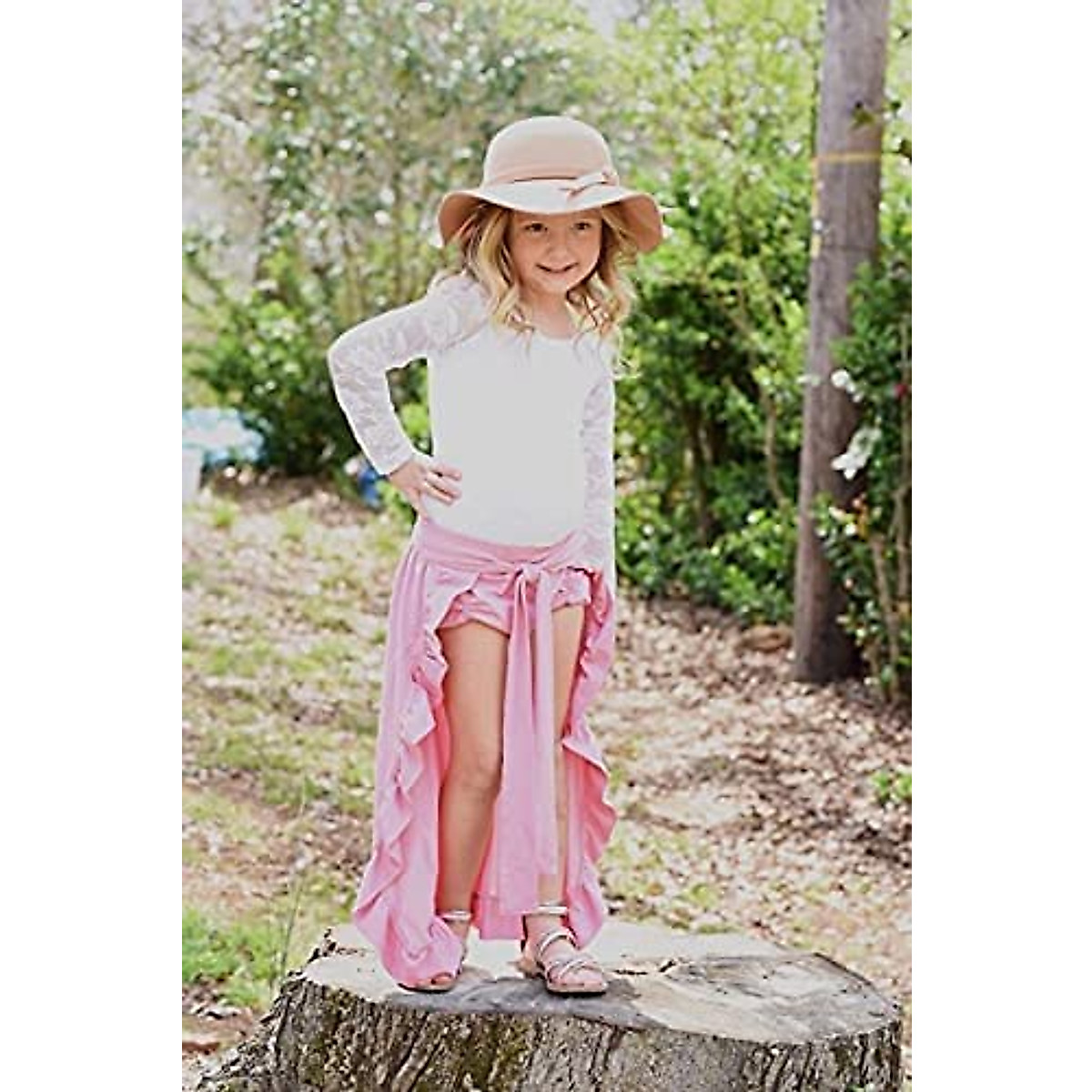 Vintage Fedora Floppy-Hat Kids Girl's Wide Brim Felt Bowler-Hat for 3-8 Years Old (Camel, 5-9 Years)