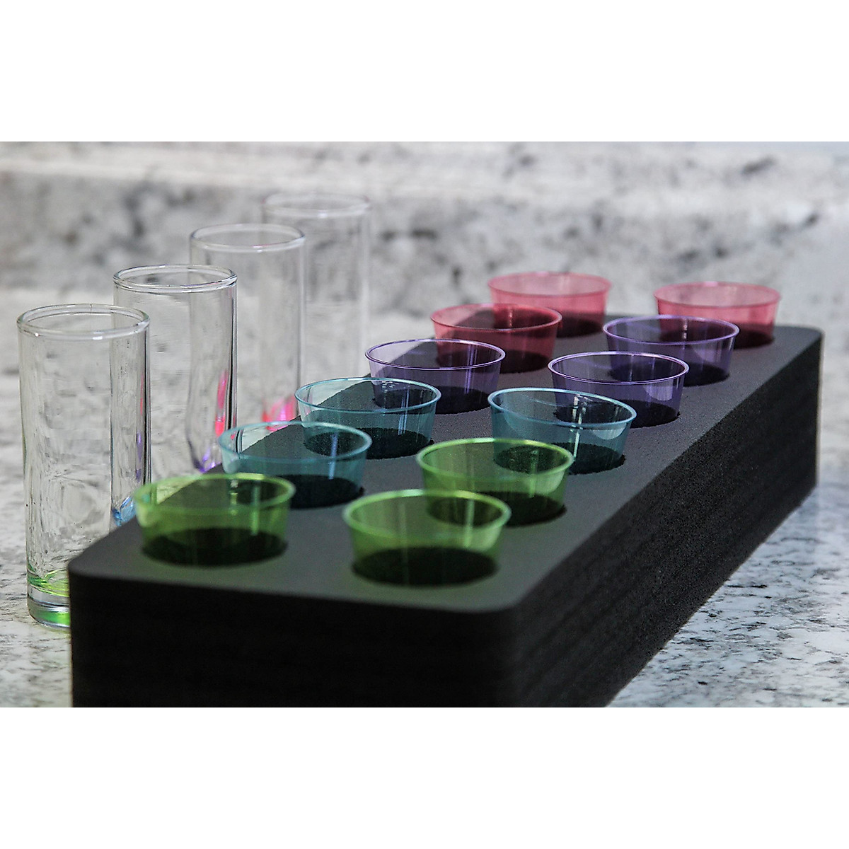Polar Whale 2 Shot Glass Holders Organizer Modern Tray for Home Kitchen Bar or Club Party Durable Black Foam Serving Rack 14.5 Inches Each Holds 12 Shots