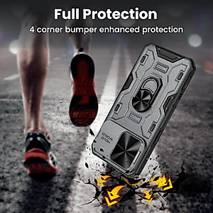 VEGO iPhone 14 Pro Max Case with Slide Camera Cover, Built-in 360 Rotate Ring Kickstand, Magnetic Protective Cover, Grey