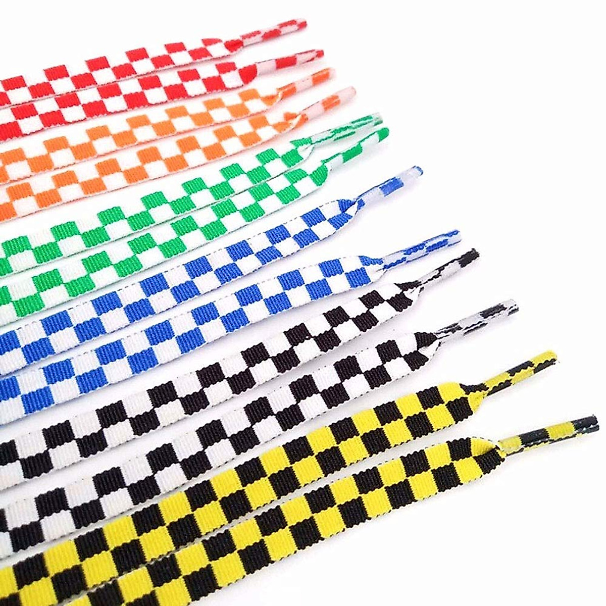 Juipniss Fashion Sneaker Shoe Laces Colors Checkered Grid Flat Printing Shoelaces (45'' colored)