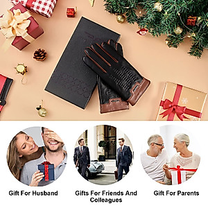 FIORETTO Mens Winter Genuine Leather Gloves Cashmere and Wool Lined Warm Touchscreen Leather Driving Gloves Cognac Large