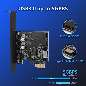 Sinefine PCIe x1 to 19Pin USB 3.0 Header and Type E (A Key) Card,USB Front Panel Adapter, for 1 Front Panel USB A, 1 Front Panel USB C, USB 3.0 5Gpbs for Windows MacOS Linux