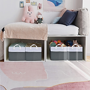 GRANNY SAYS Storage Bins for Shelves, Linen Closet Organizers and Storage Baskets Extra Large, Shelf Baskets with Metal Frame, Storage Boxes for Bedroom Wardrobe, White/Gray, 2-Pack