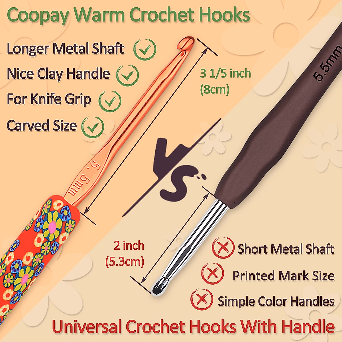 Coopay Warm Crochet Hooks for Grandmother, Art Aluminum Soft Grip Crochet Needles for Crocheting, Knitting Hook for Crochet Yarn Craft - Premium Knitting & Crochet Supplies
