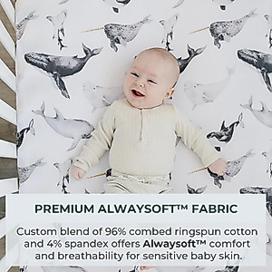 Pobibaby - 2 Pack Premium Pack N Play Sheets Fitted for Standard Pack and Plays and Mini Cribs - Ultra-Soft Jersey Knit, Stylish Ocean Pattern, Safe and Snug for Baby (Seaside)