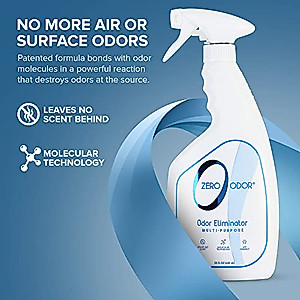 Zero Odor Multi-Purpose Odor Eliminator - Air & Surface Odor – Patented Technology Best for Bathroom, Kitchen, Fabrics, Closet- Smell Great Again, 22oz (Over 500 Sprays)
