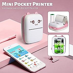 Mini Pocket Printer, Gifts for kids, Portable Thermal Printer for Pictures/Retro-Style Photos/Receipts/Notes/Lists/Label/ Memo/QR Codes, Bluetooth Wireless Smart Printer with Android or iOS APP (PINK)