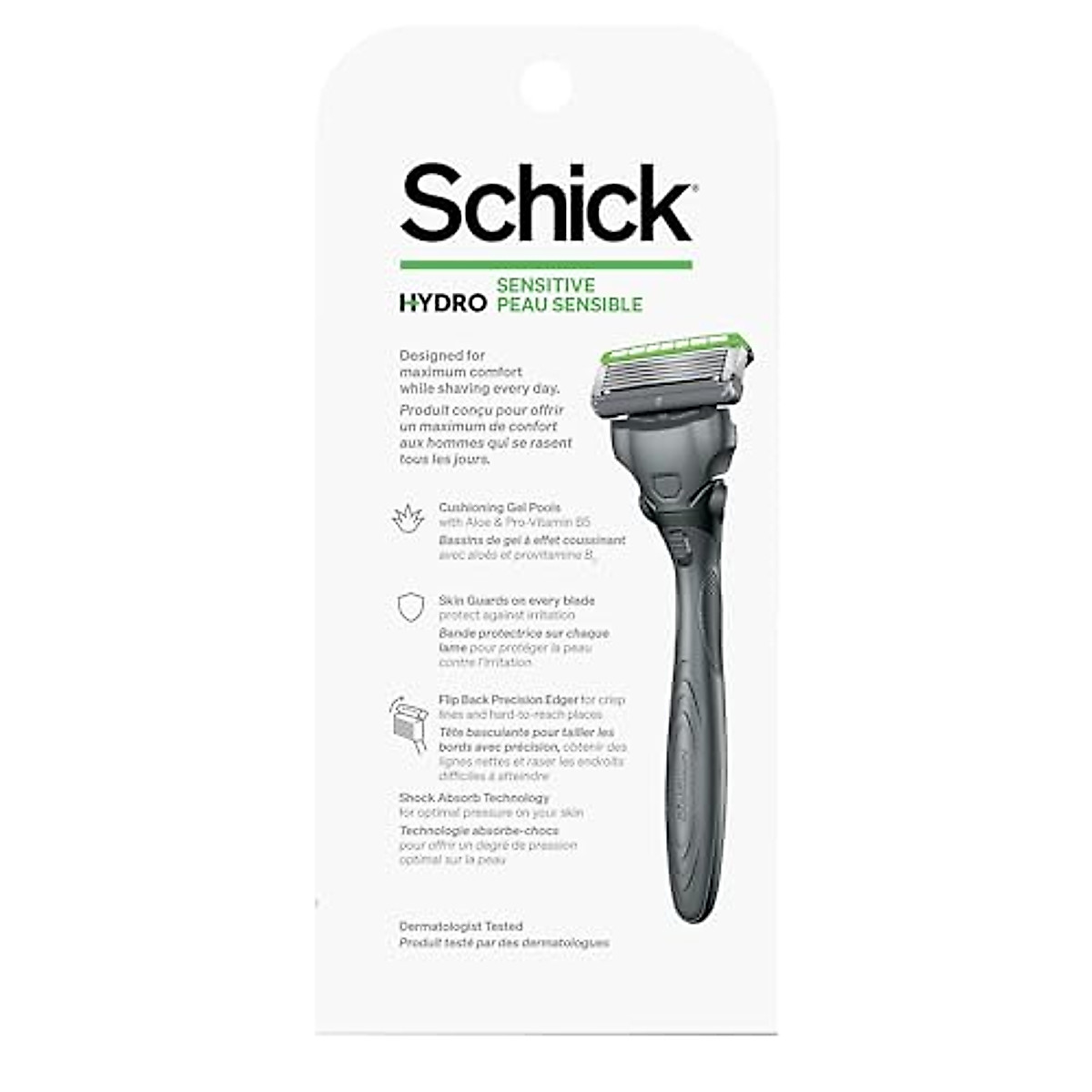 Schick Hydro 5 Sense Sensitive Skin Razor with Shock Absorb Technology for Men, 1 Handle with 2 Refills