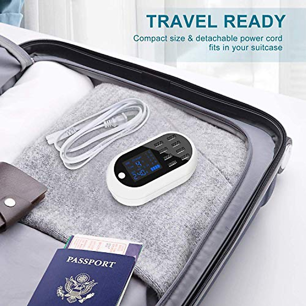 USB Charger Station with Timer Function on/Off Switch 60W/12A 8-Port Fast Charging Station Hub Digital Display Desk Charging Block for Cell Phone Tablet Multiple Devices