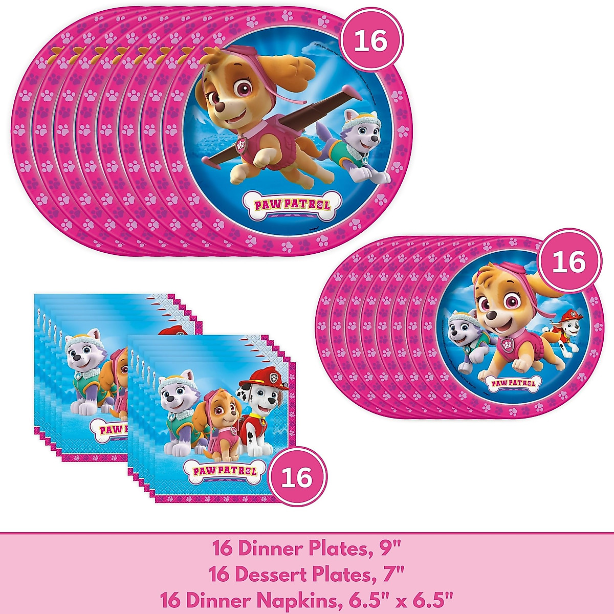 Skye Paw Patrol Birthday Decorations Girl Pack - 16 Guests - Paw Patrol Girl Plates and Napkins, Table Cover, Banner, Balloons, Checklist - Pink Skye Paw Patrol Party Supplies