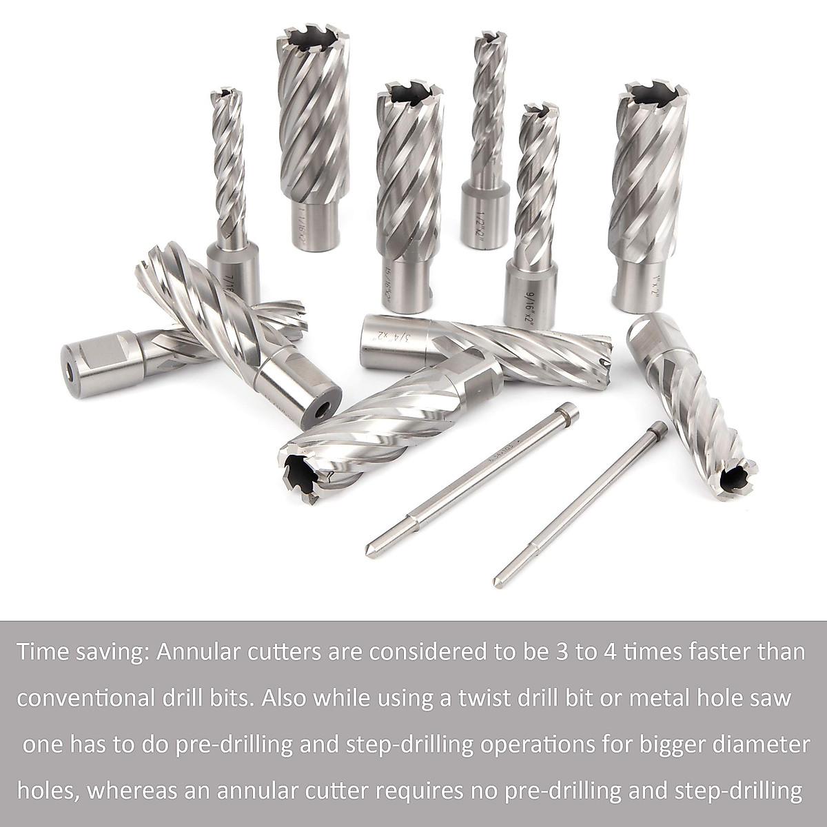 Muzerdo 13pcs Weldon Shank 2" Cutting Depth and Diameter Annular Cutter Set for Magnetic Drill Press HSS Standard Kit Two Flat