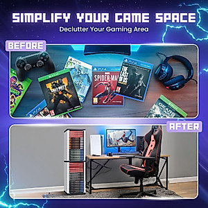 TNP Universal Video Game Storage Tower for PS5, PS4, PS3, Nintendo Switch, Xbox One, Xbox Series S/X - White Video Game Holder Organizer Stand with 36 CD Case Storage for Organizing & Displaying
