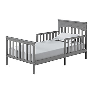 Oxford Baby Harper Wood Frame Toddler Bed with Guardrails and Flat-Top -Headboard, Dove Gray