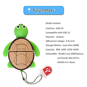 LEIZHAN Cute Turtle Flash Drive 32GB Cartoon Sea Animal Thumb Drive Character Computer USB Memory Stick Pendrive Gift for Kids, Teacher, Friends