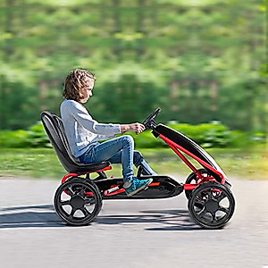 HONEY JOY Go Kart for Kids, 4 Big Wheels Racer Ride On Pedal Car with 2 Safety Brakes, Adjustable Seat, EVA Rubber Tires, Axle, Clutch, On Foot Pedal Go Cart for Kids Age 3+(Black)