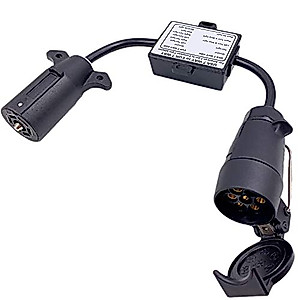 CARROFIX US to EU Trailer Light Converter 7-Way Blade Socket (US Vehicle) to 7-Pin Round Adapter (European Trailer)