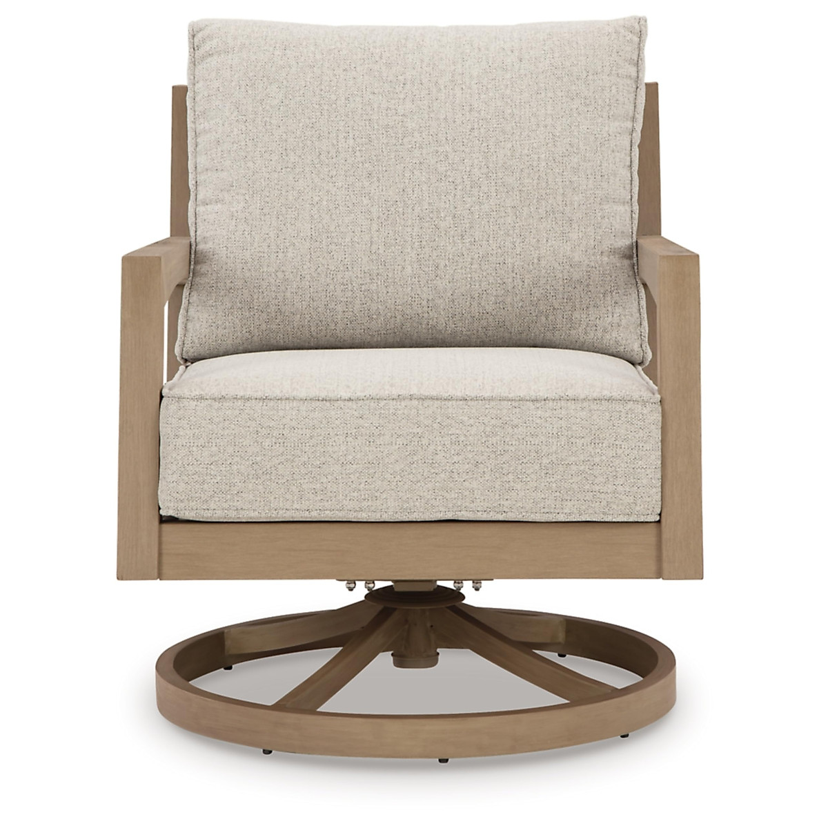 Signature Design by Ashley Hallow Creek Cottage Weather Resistant Outdoor Swivel Lounge with Cushion, Light Brown & Beige