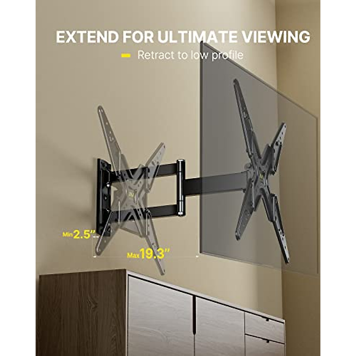 TV Mount, Full Motion TV Wall Mount Swivel and Tilt for 26-60 Inch TVs & Monitors, Single Stud Corner Outdoor Wall Mount Bracket with Articulating Arm Extension Rotation Max VESA 400X400mm up to 70lbs
